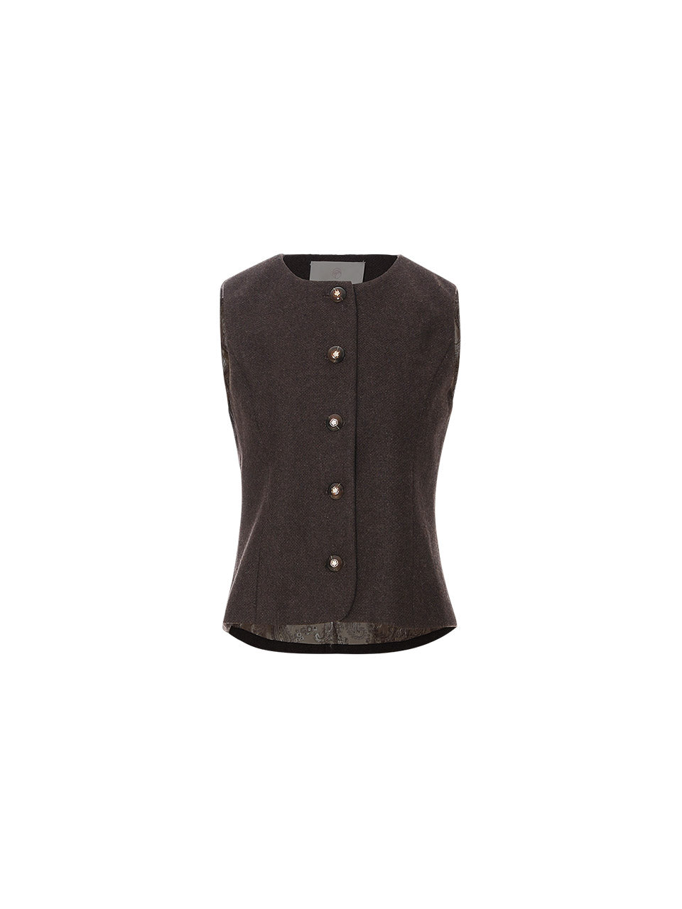 Burgundy Brown Wool-Blend Vest with Button Placket | SINCETHEN